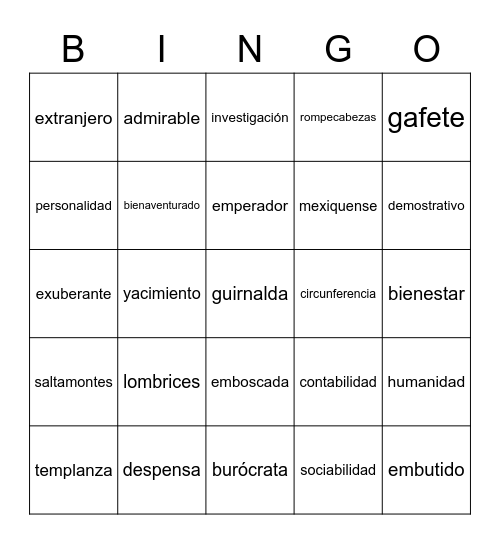 Lista final de ortografía Bingo Card