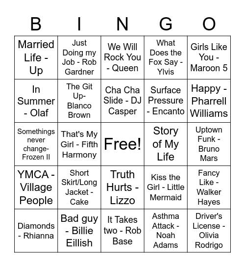 Music Bingo Card