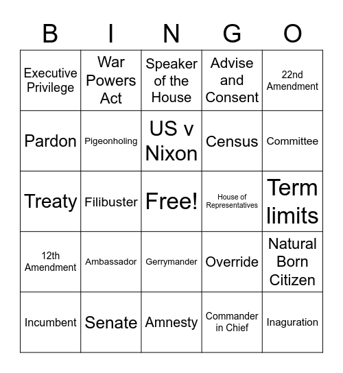 Government Bingo Card