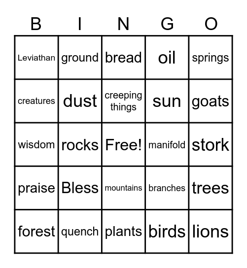 Psalm 104 Bingo Card