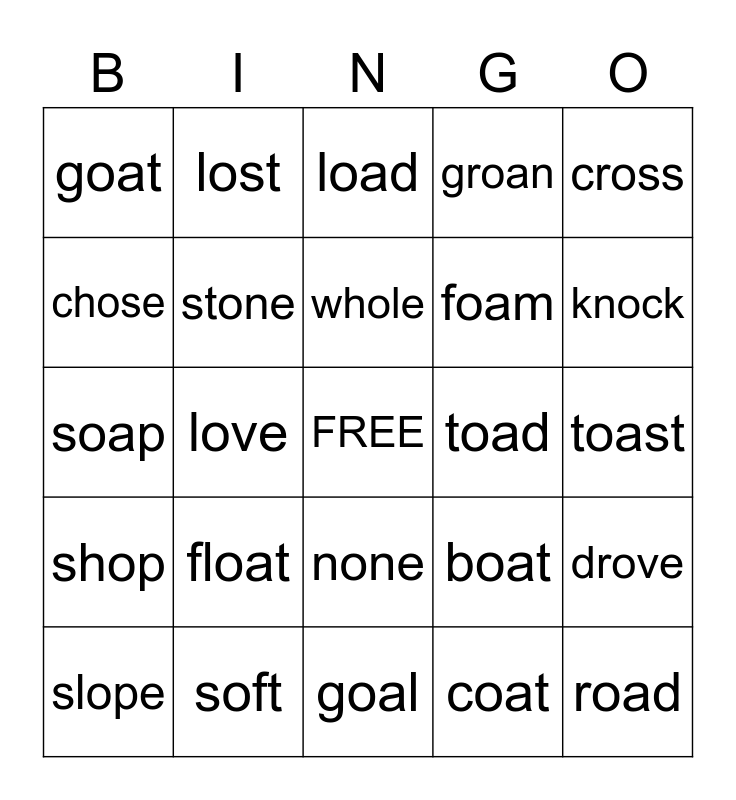 O: CVCe CVVC CVC Bingo Card
