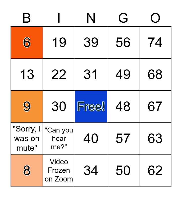 Remote Work Bingo Card