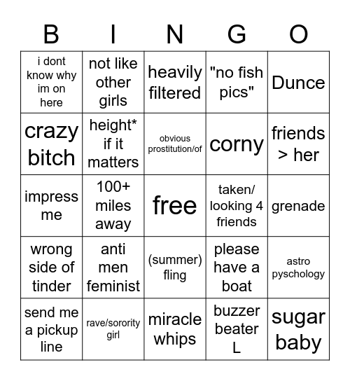 tinder bingo Card