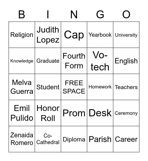 Grad Bingo Card