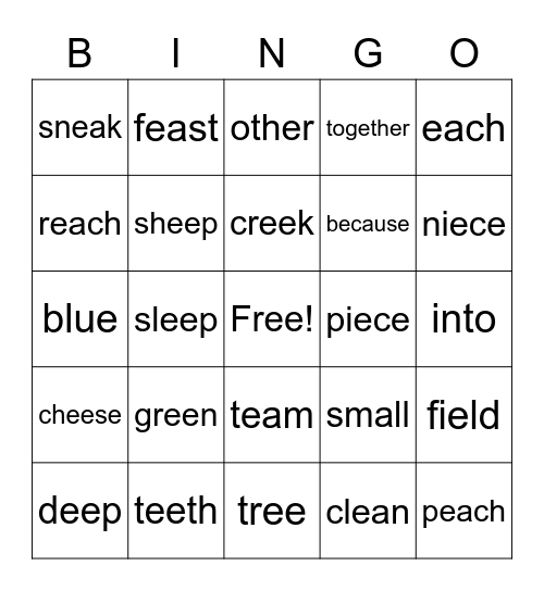 long e vowel teams Bingo Card