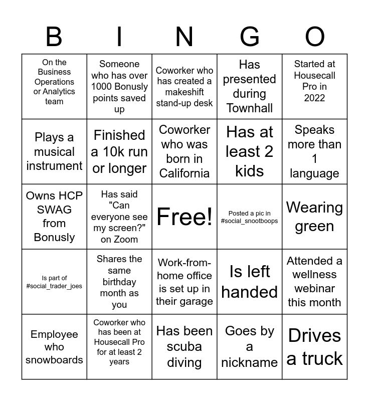Coworker Bingo - HCP Bingo Card