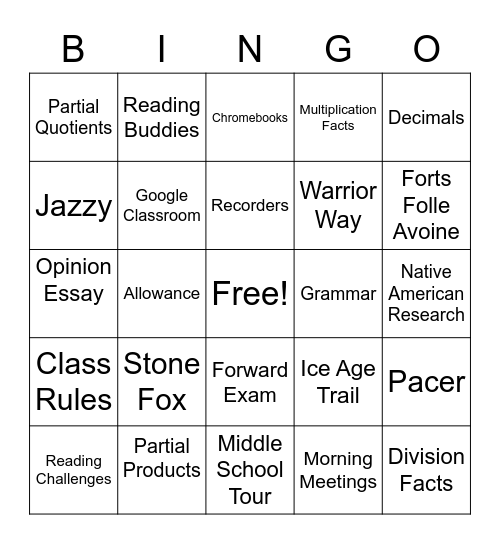 4th Grade Bingo Card 4th Grade Bingo Card