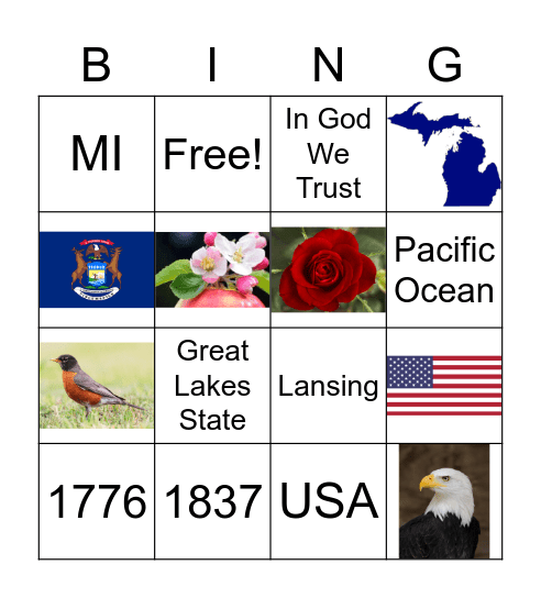 US Geography Bingo Card