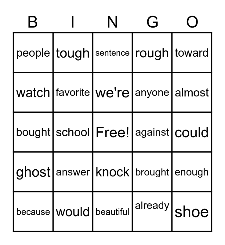 3rd Grade Red Word Bingo Card