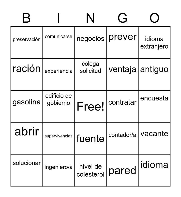 Spanish 3B Final Bingo Card