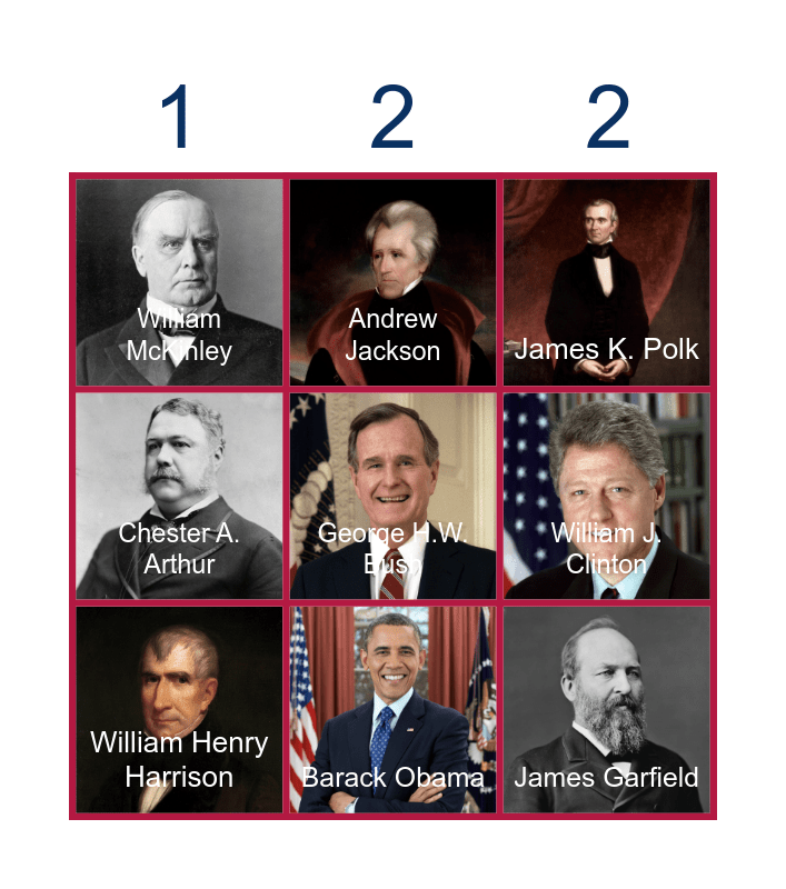 U.S. Presidents Bingo Card