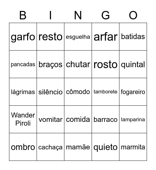 Bingo literário Bingo Card