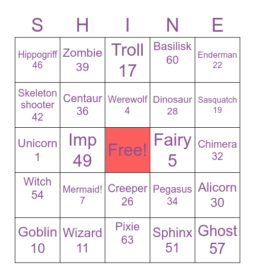 Shine mythical creatures! Bingo Card