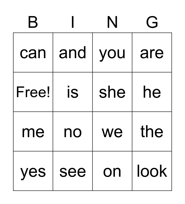 First List Bingo Card
