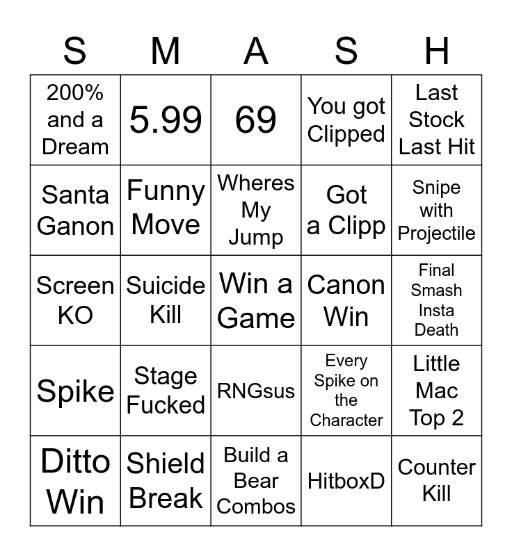 Random Smash Bingo Card