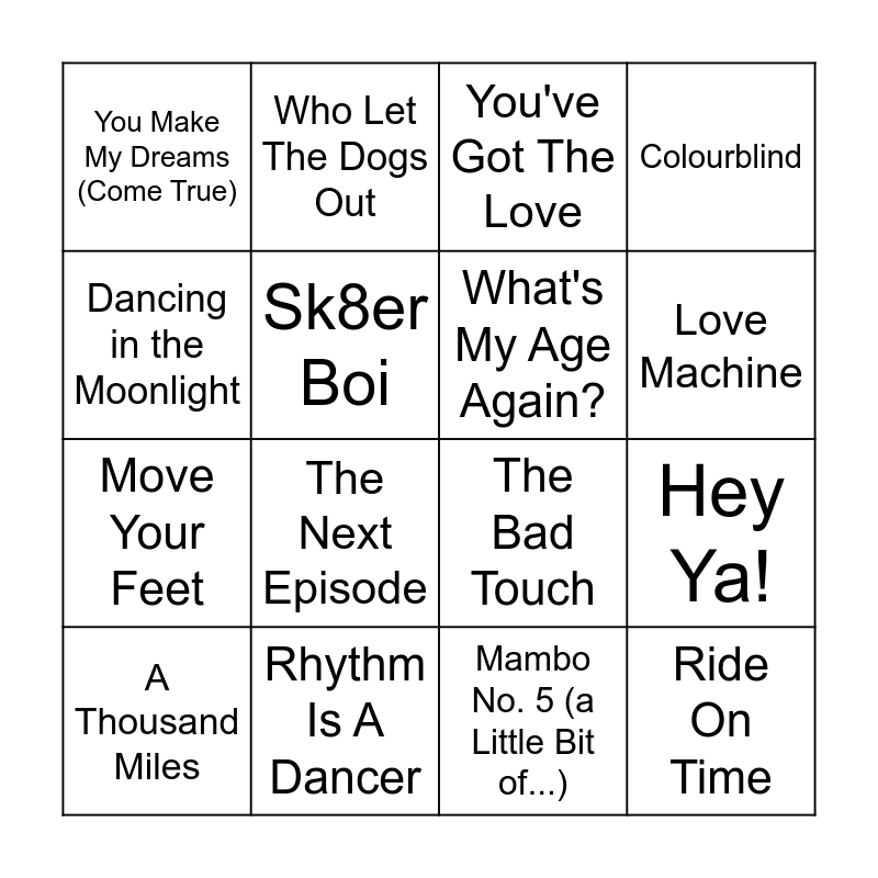 Bangers Bingo Card
