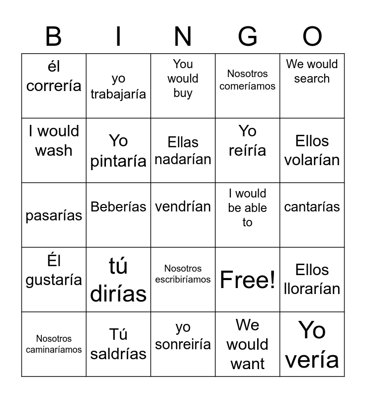 Conditional Tense Bingo Card