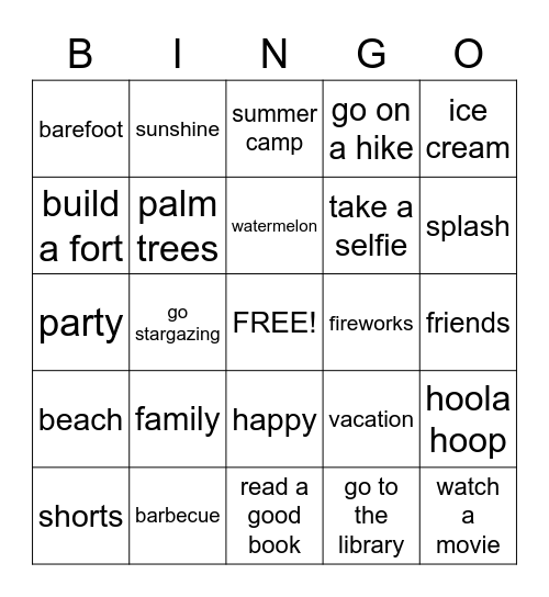 Summer Break!! Bingo Card