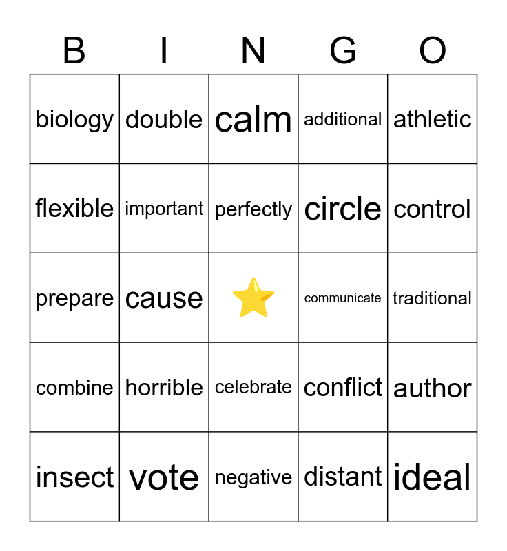 Spanish-English Cognates Bingo Card