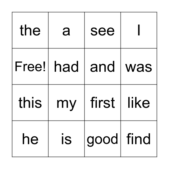 1st GRADE Bingo Card