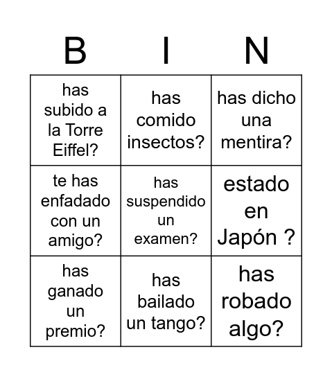 ¿Alguna vez has... Bingo Card