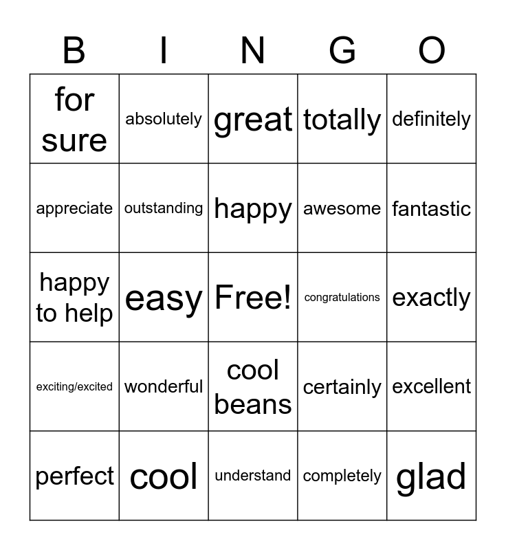 Power Word Bingo Card