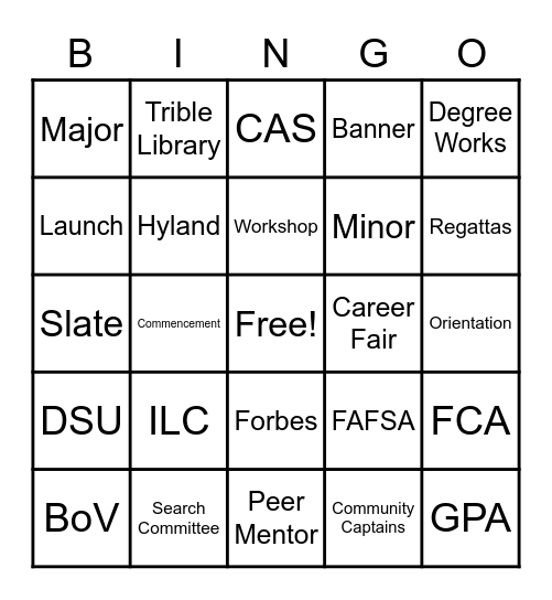 Enrollment and Student Success Bingo Card