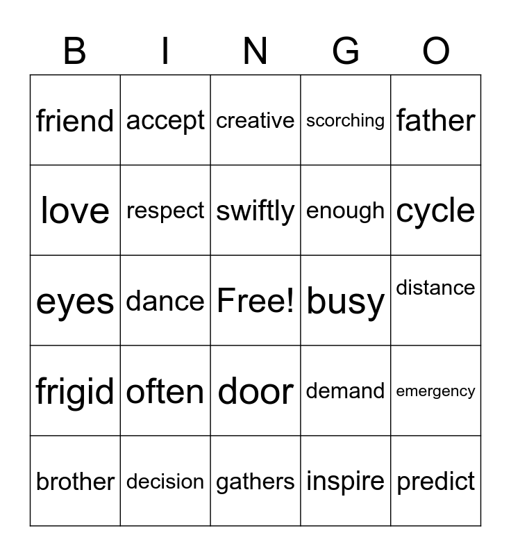 Unit 6 vocabulary Review Bingo Card