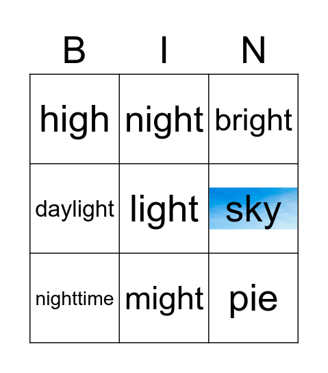 "igh" words Bingo Card