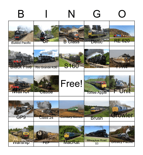 Smithsonian Train Bingo Card