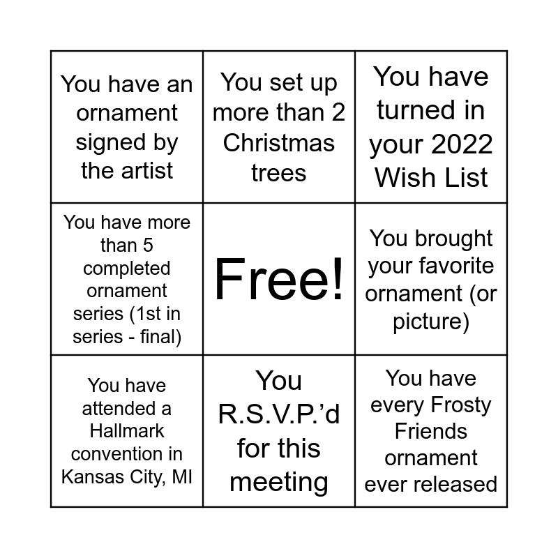 Mile High Keepsake Collectors Bingo Card