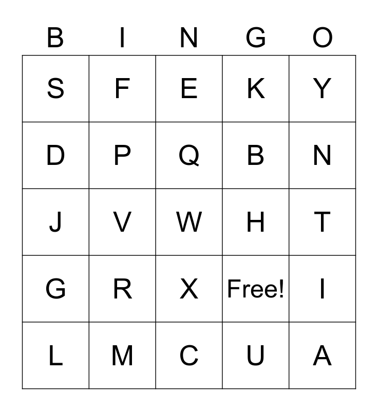 L'alphabet Bingo Card