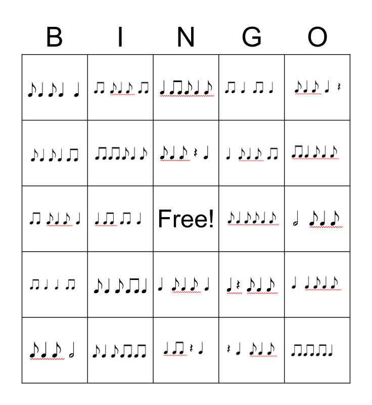 Syncopation Bingo Card