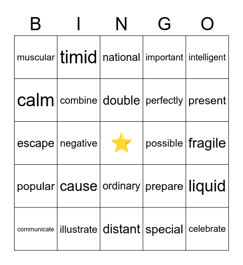 Spanish-English Cognates Bingo Card