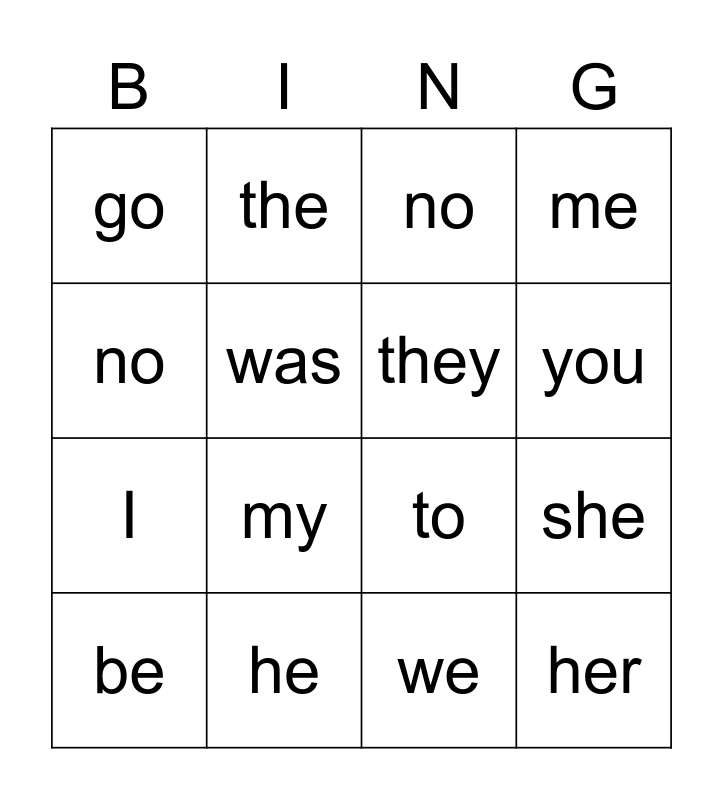 Tricky Words Revision Bingo Card