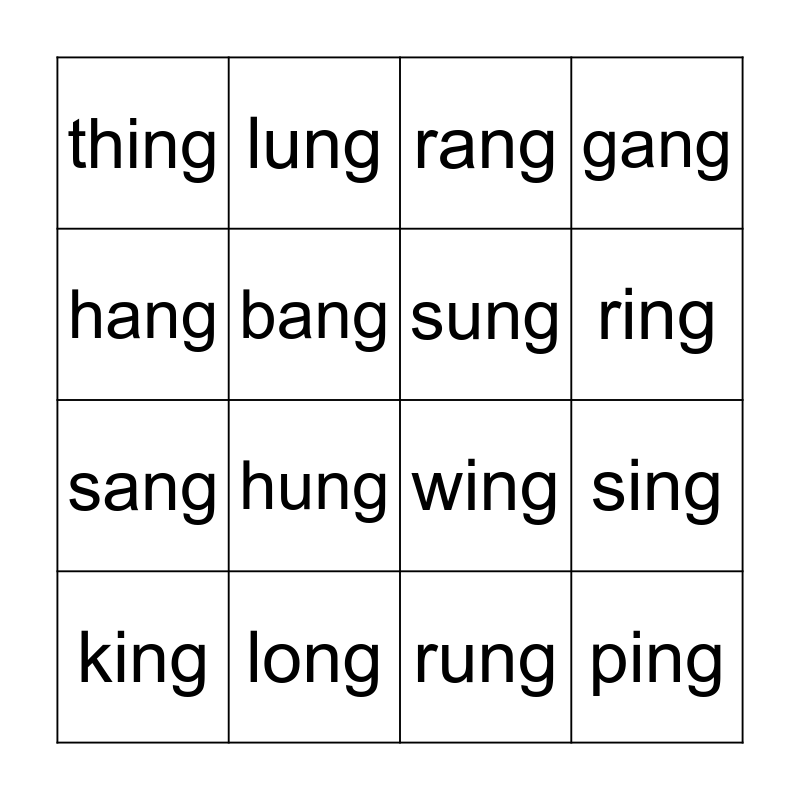 Fundations -ng glued sounds Bingo Card