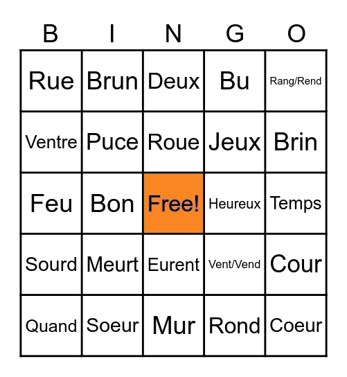 Bingo des sons Bingo Card