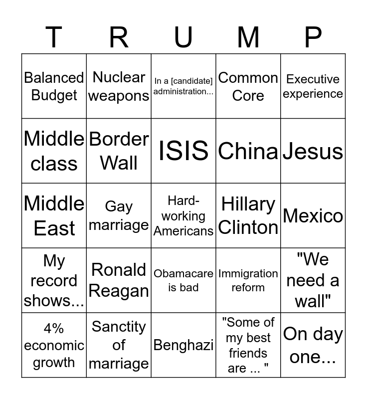 Republican Debate Bingo Card