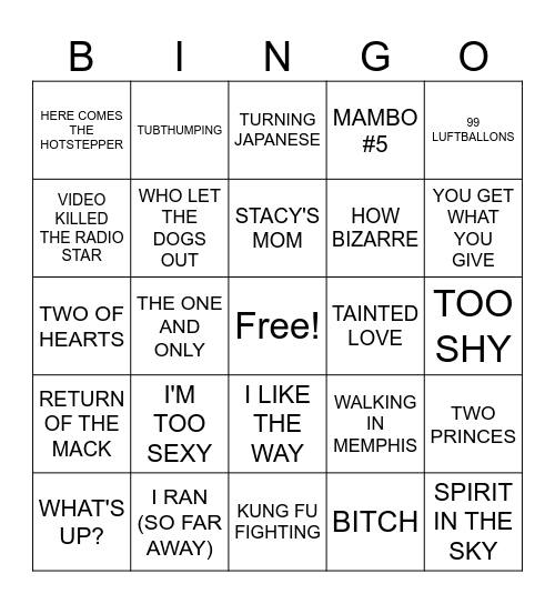ONE HIT WONDERS Bingo Card