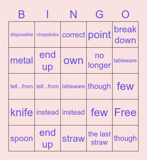 B4 L6 Vocabulary Bingo Card