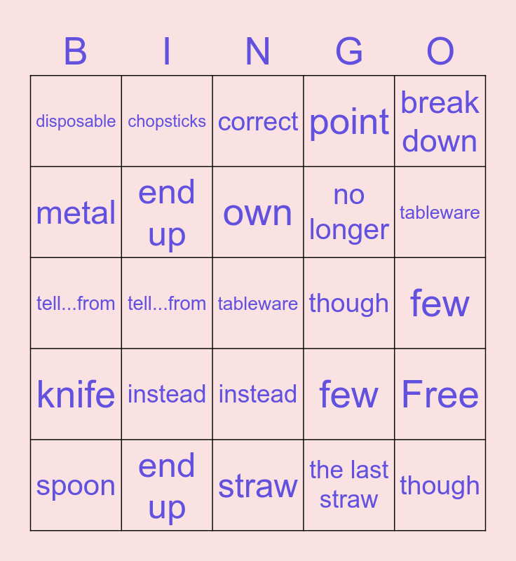 B4 L6 Vocabulary Bingo Card
