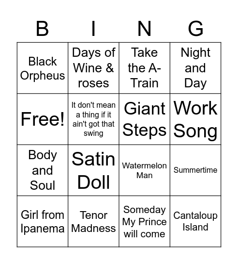 Jazz Bingo Card