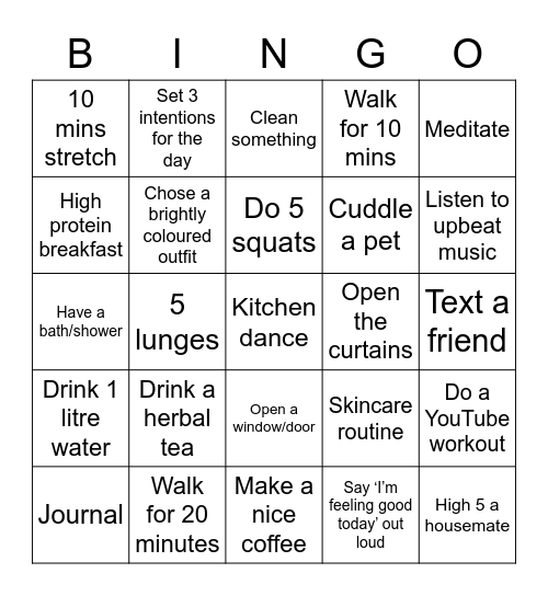 Morning Routine Bingo Card