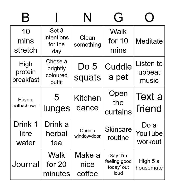 Morning Routine Bingo Card