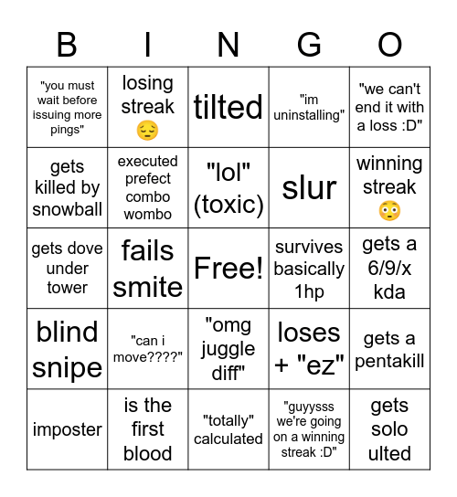 League of legends bingo Card