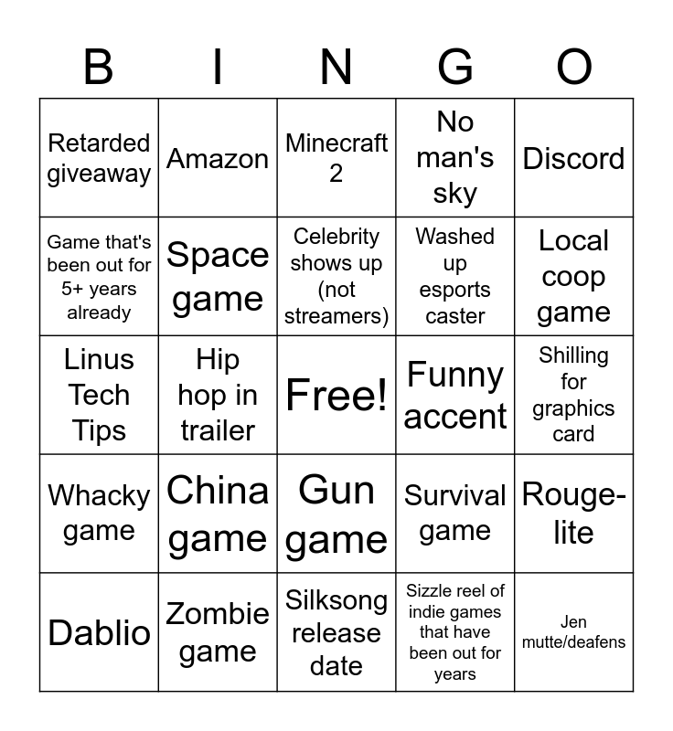 PC Gaming Show Keigh3 Bingo Card