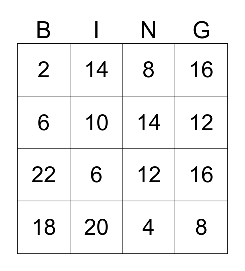 Four in a Row Bingo Card