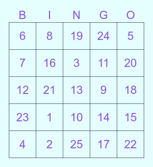 數字 Bingo遊戲 Bingo Card