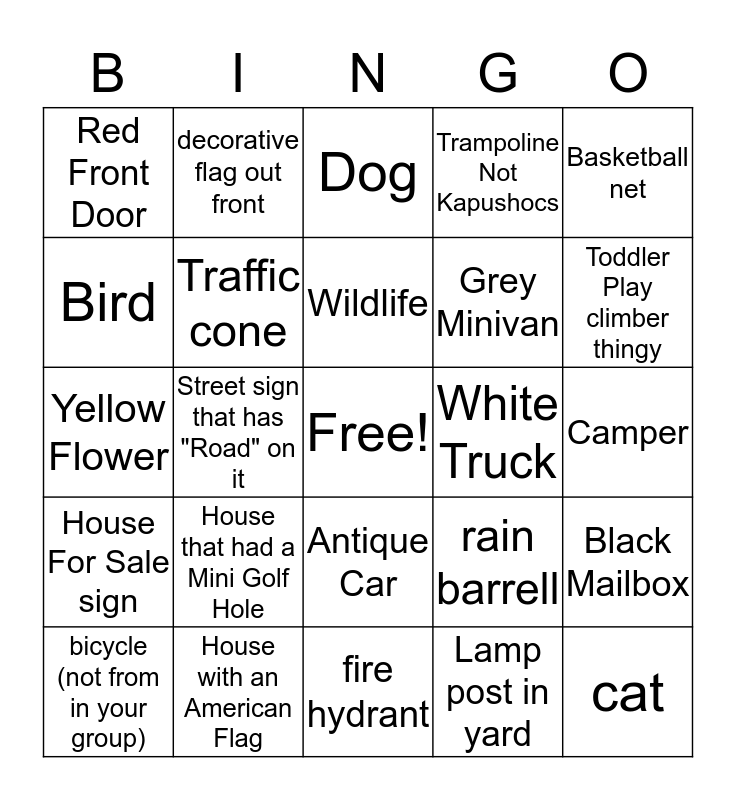 Neighborhood Bingo Card