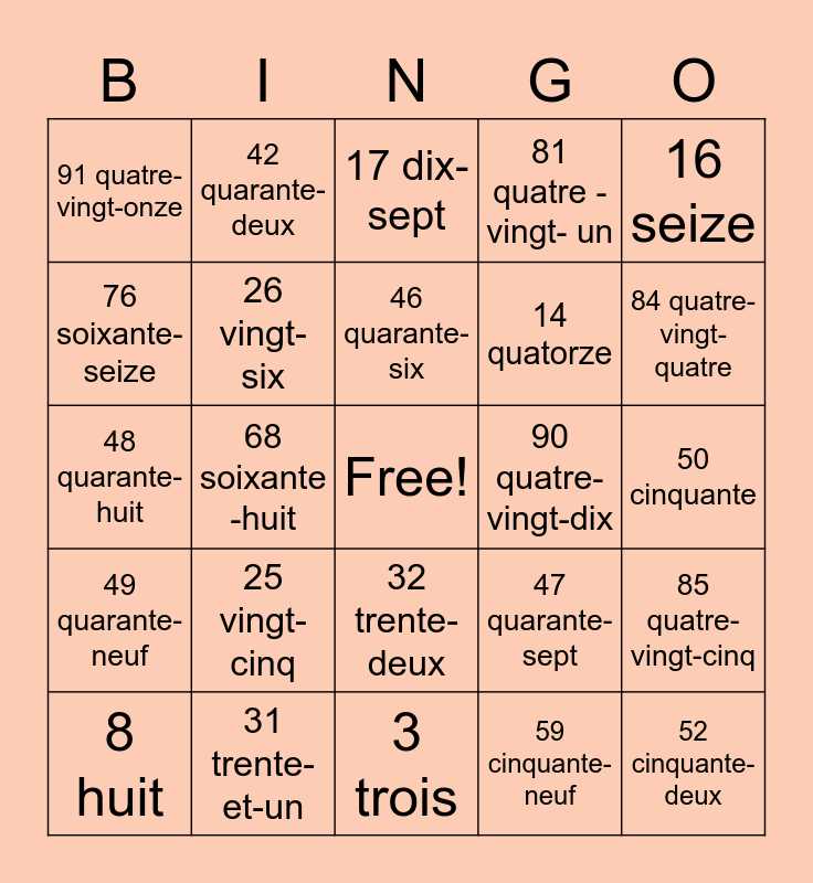 numbers 1-100 Bingo Card